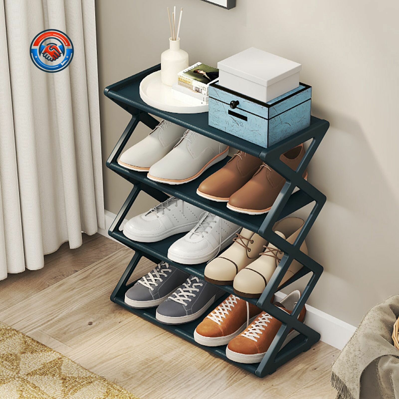 Узкая напольная этажерка для обуви, 4 полки, лёгкая пластиковая подставка в прихожую, быстрая сборка без инструментов, компактный стеллаж для кроссовок и тапок, 42х18,5х49,5 см