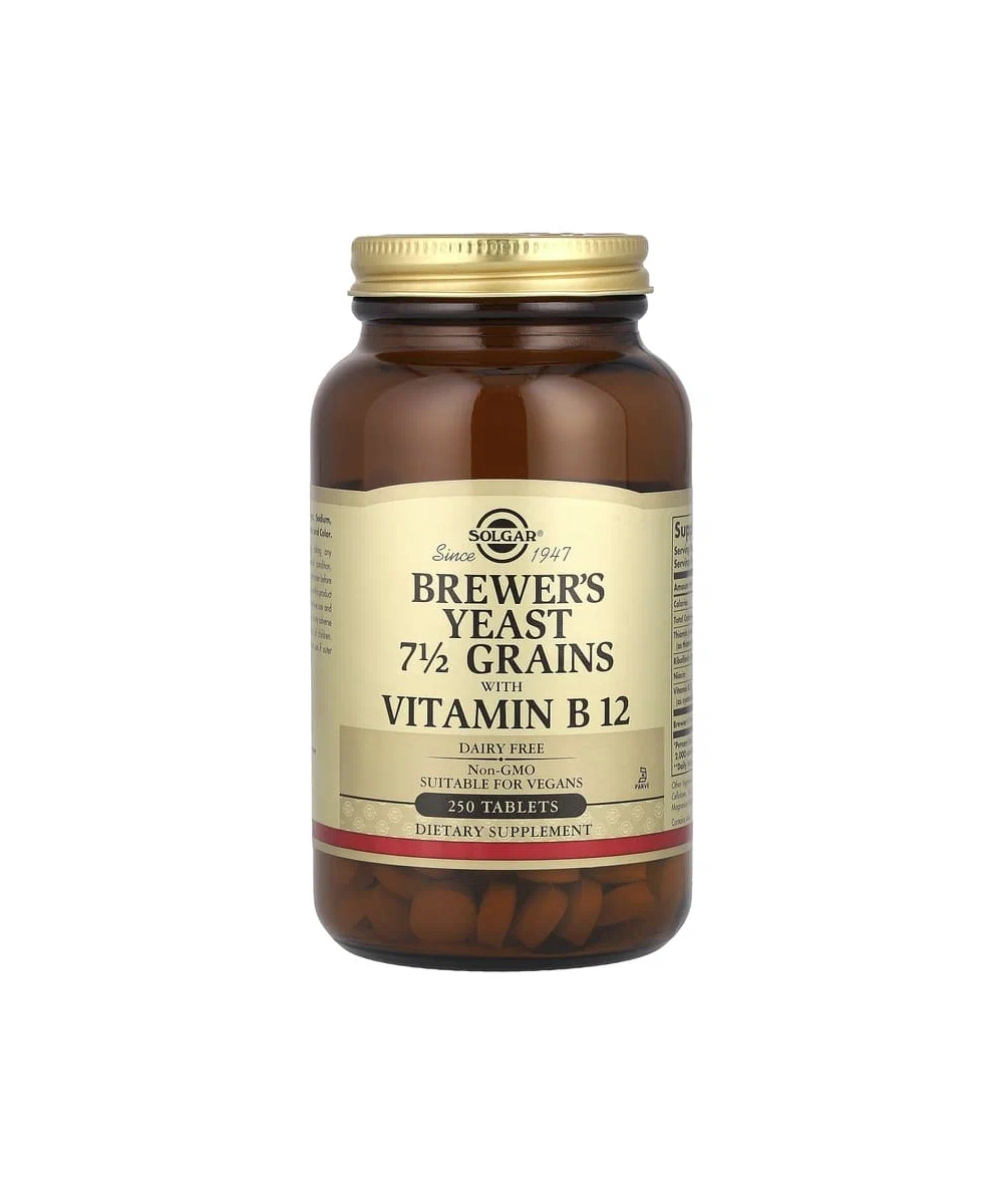 Solgar Brewer's Yeast 7 1/2 Grains with Vitamin B12, Пивные дрожжи 7 1/2 в таблетках с витамином В-12 250 таблеток