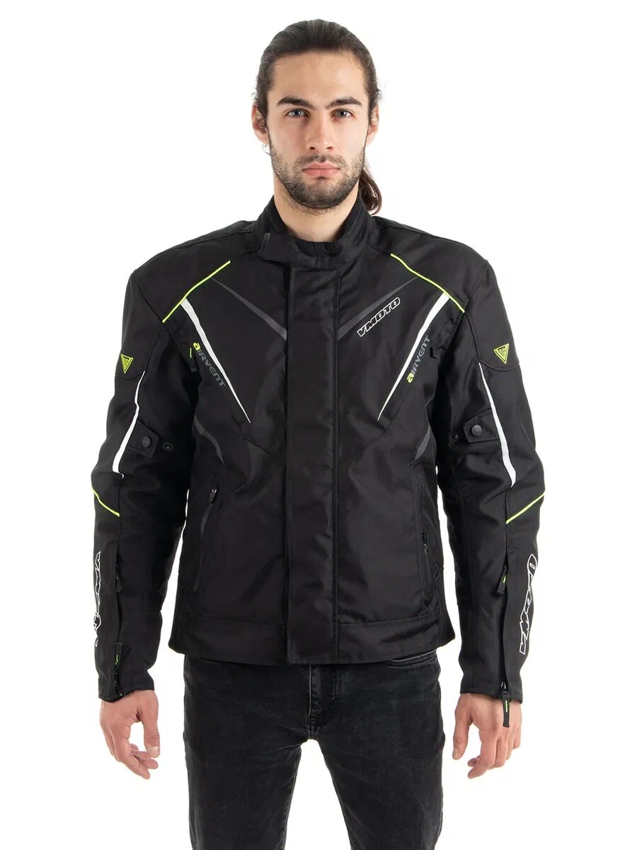 Мотокуртка Vmoto Trax Black/Green L, защита на плечах и логтях
