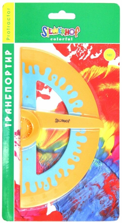 Транспортир Silwerhof Colorful, 180 градусов, прорезиненный корпус, механизм выставления угла (160071)