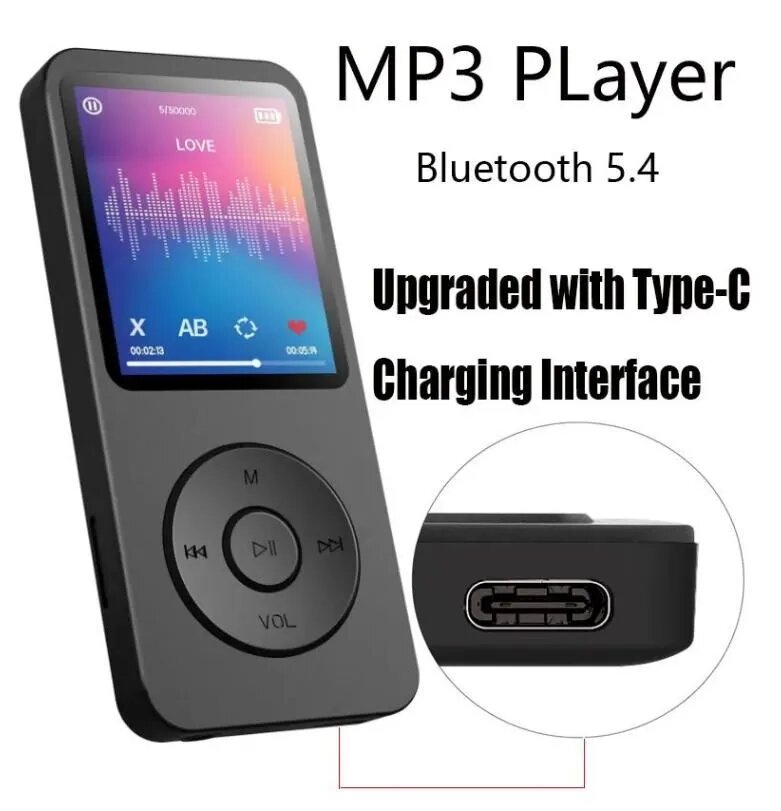 WISHTYR MP3-плеер 128 ГБ, черный, белый