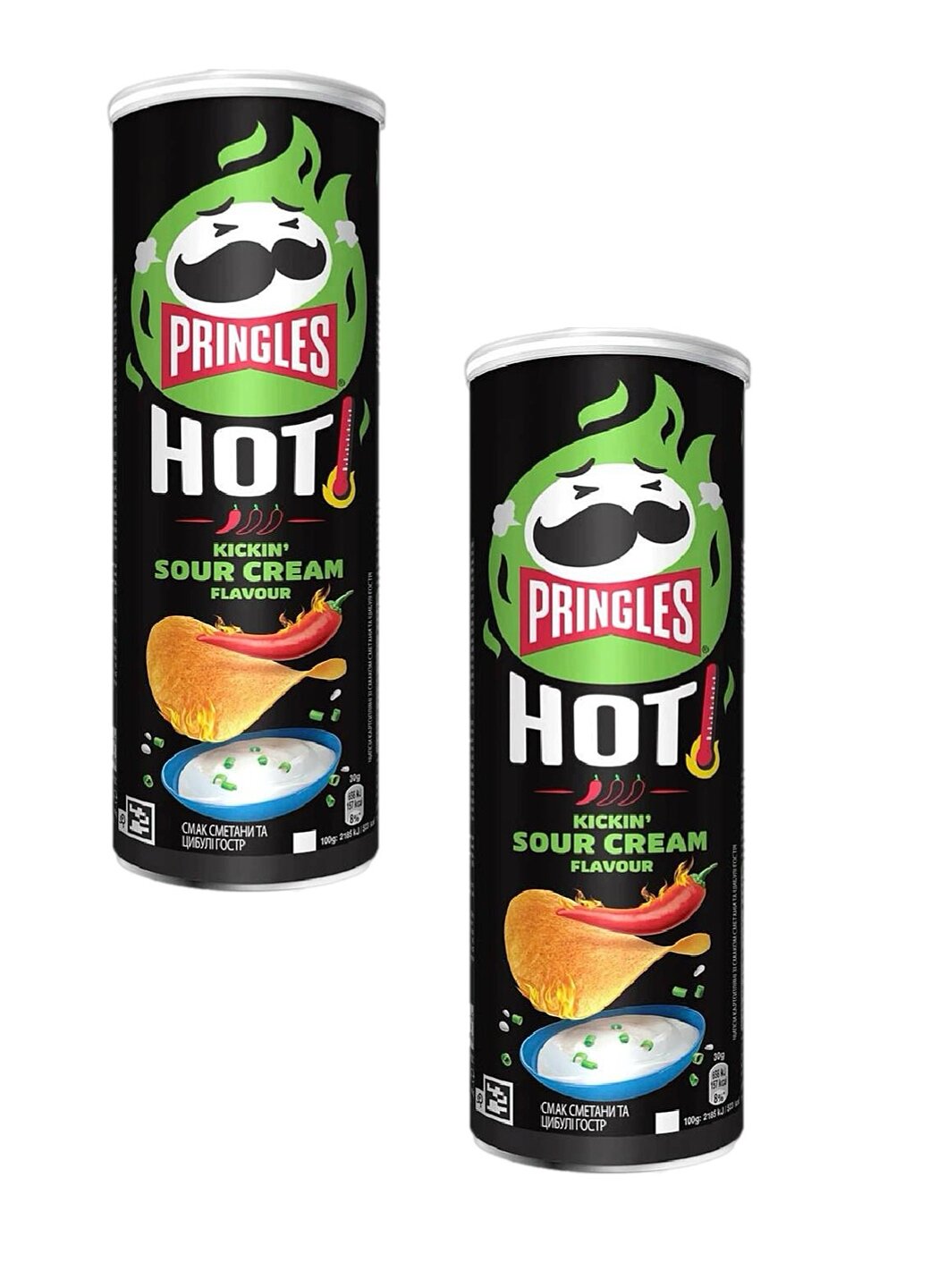 Чипсы картофельные Pringles Hot Kickin` Sour Cream, сметана зелень 160г х 2 шт (Европа)