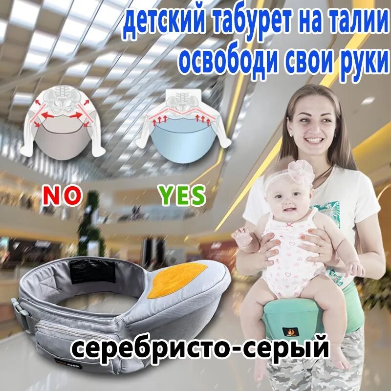 Детская переноска для детей серебристо-серого цвета для ношения на груди, от 0 до 36 месяцев