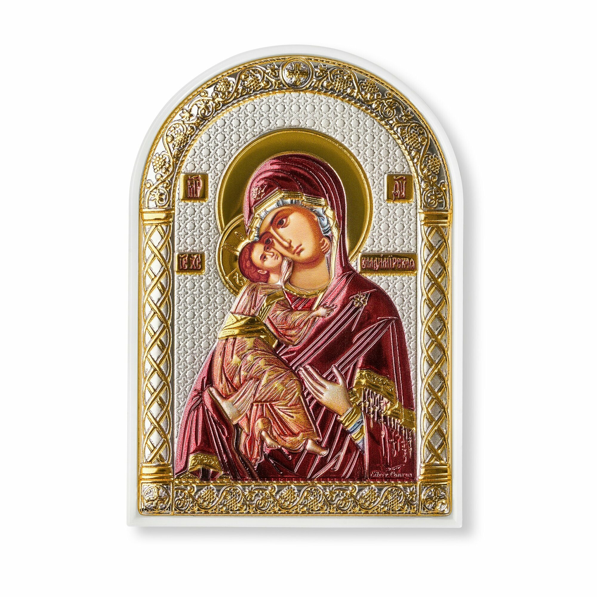 Икона серебряная, греческая Владимирская БМ, эмаль 80х115мм