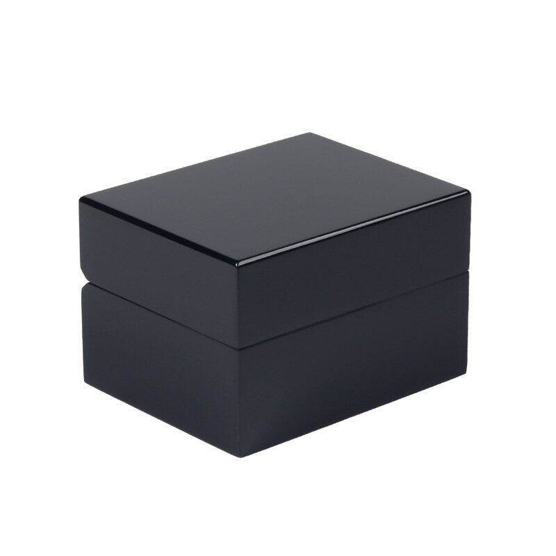 Оптовая продажа ювелирной коробки, черная глянцевая краска, деревянная коробка с откидной крышкой для часов, коробка для колец с печатью логотипа, подарочная коробка