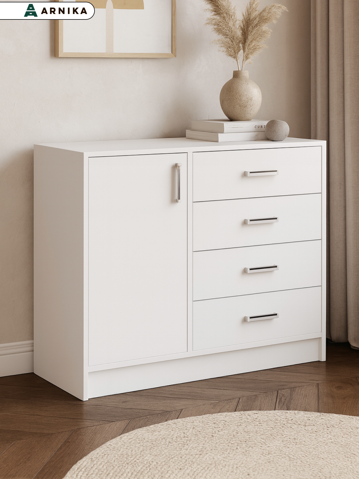 Комод "Катрин", лдсп, белый, роликовая направляющая, 4 ящика