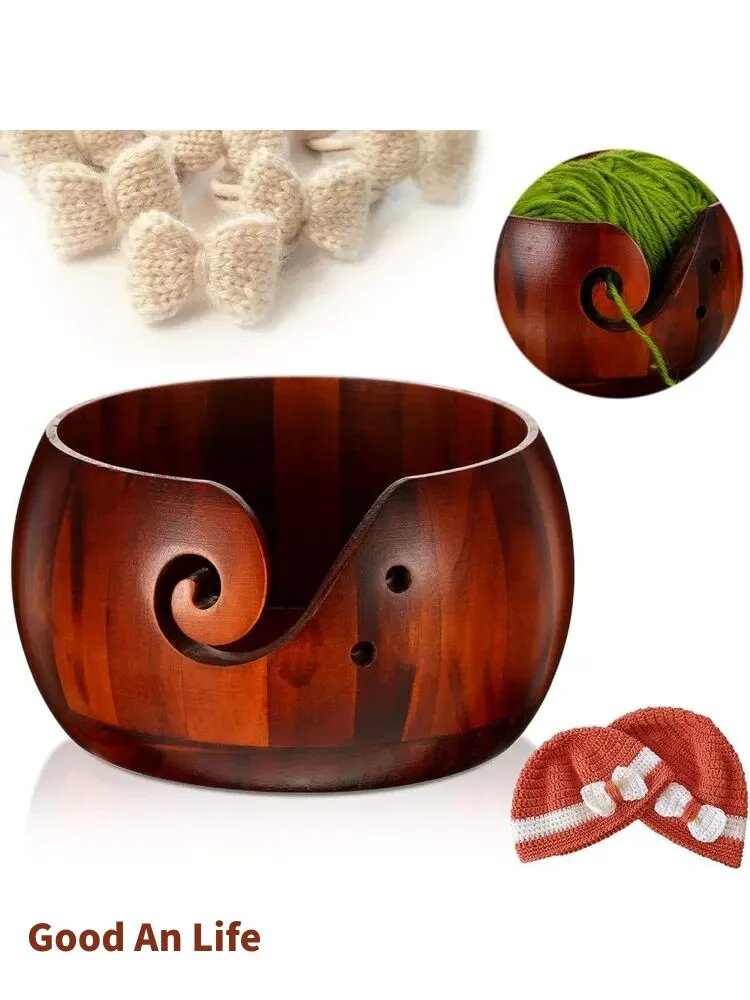 Деревянная чаша для пряжи, удобный органайзер для вязания