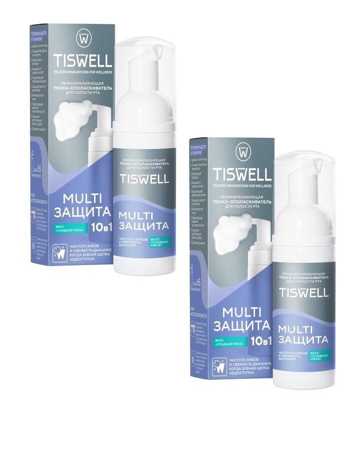 Пенка-ополаскиватель Tiswell для полости рта для зубов очищающая Сладкая мята 10в1, 50 мл 2шт