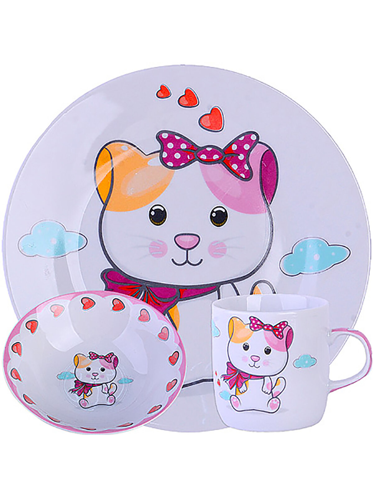 Набор детской посуды Котенок 3 предмета Loraine, фарфор