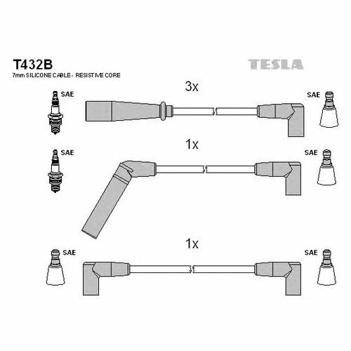 Комплект проводов зажигания Tesla T432B для Jeep Cherokee, Wrangler I, II