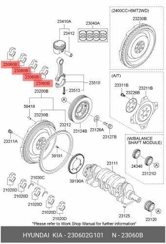 Вкладыши двигателя sportage 2010-2015 Hyundai / Kia (Mobis) 230602G101