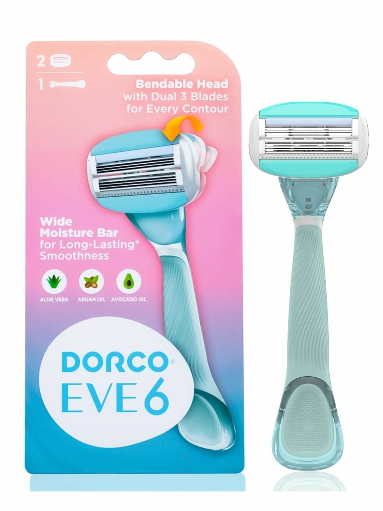 Dorco Бритва EVE6, женская, 6-лезвийная, крепление PACE, плавающая головка (1 станок, 2 кассеты)