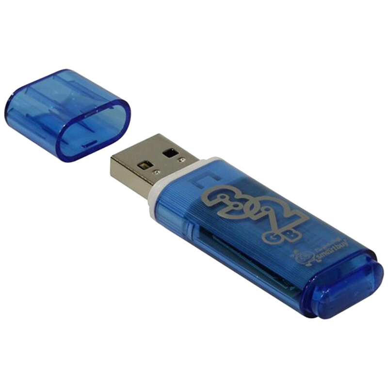 2 шт. Память Smart Buy "Glossy" 32GB, USB 2.0 Flash Drive, голубой