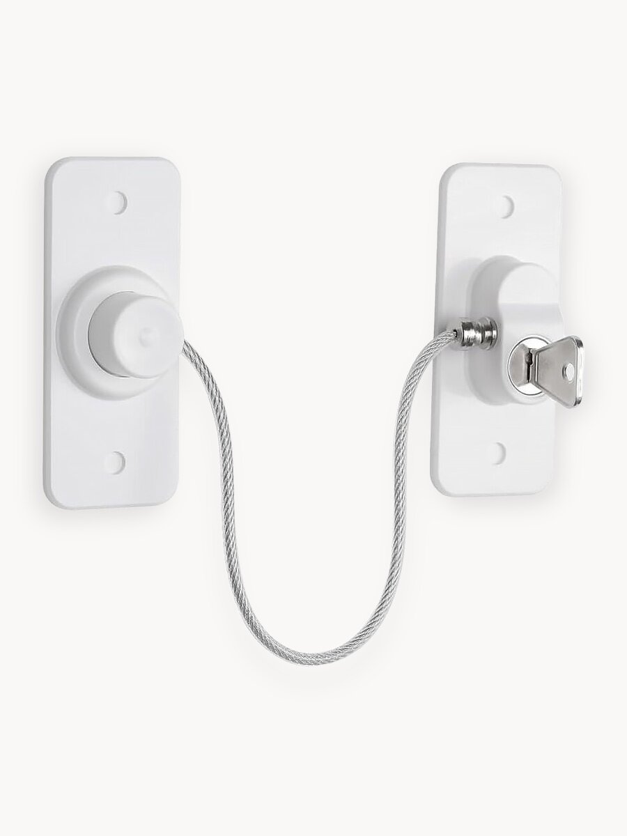 Лот 3 шт: Ограничитель открывания окна, блокиратор дверей с тросом, белый