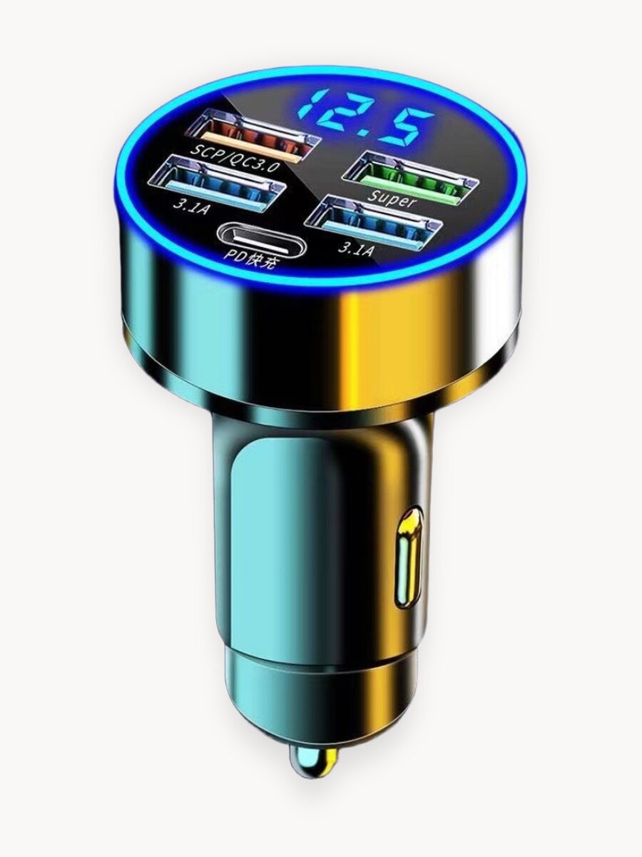 Автомобильная зарядка 4хUSB+PD20W Quick Charge 3.0 с вольтметром
