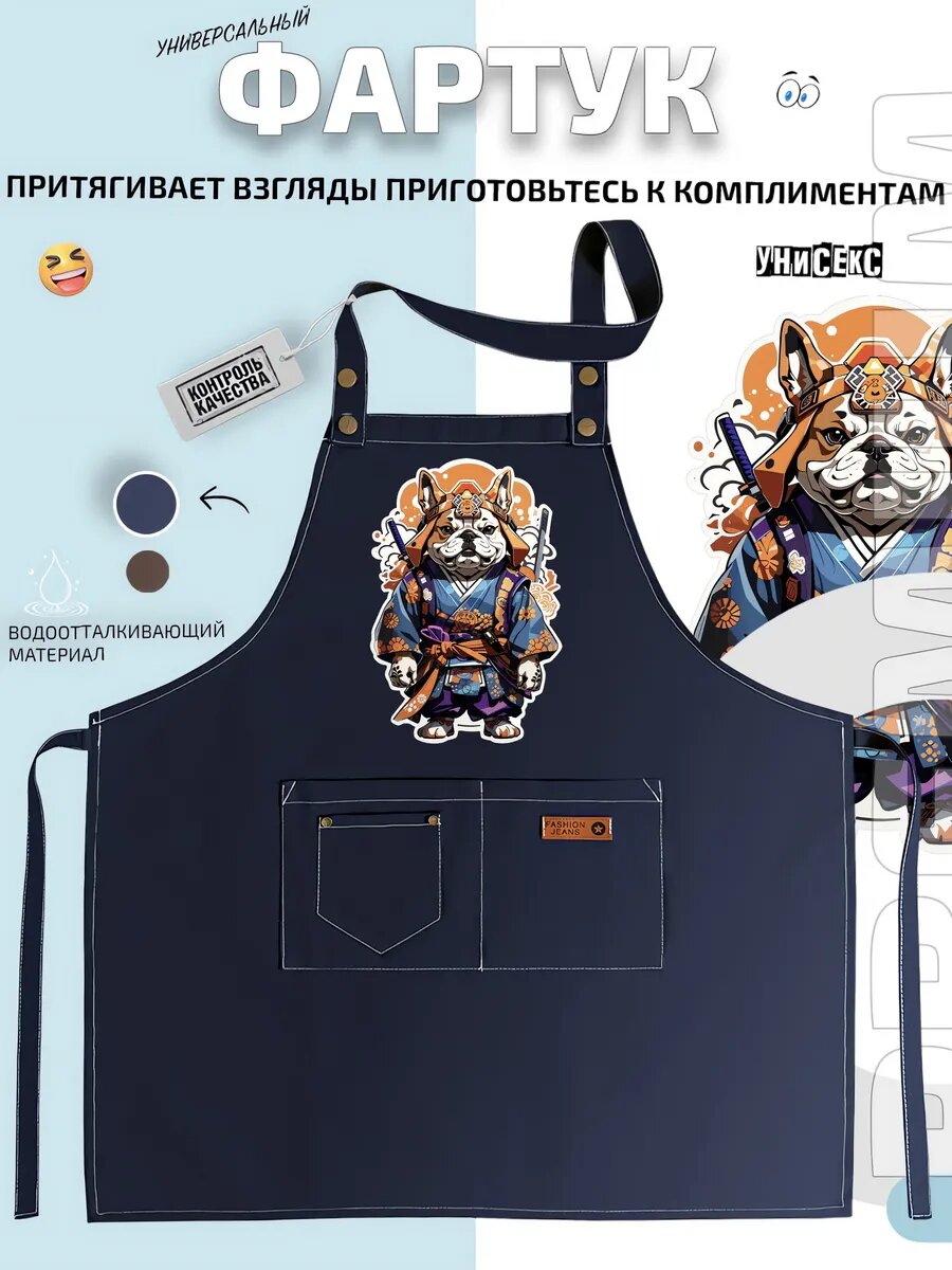 Фартук Акита Ину Akita Inu аниме самурай с катанами кухонный с принтом универсальный