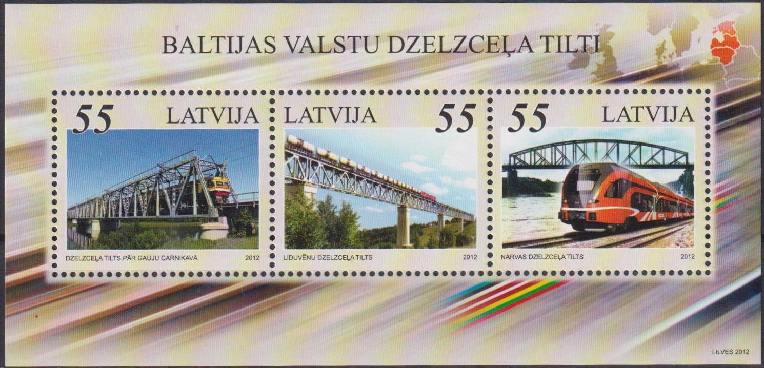 Почтовые марки Латвия 2012г. "Железнодорожные мосты" Мосты, Поезда MNH