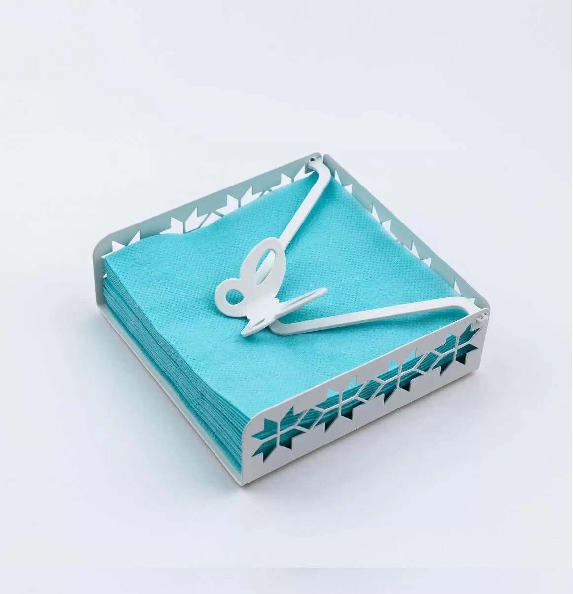 Салфетница Gala "Бабочка" SL019-WY, металл, белая, с декоративными элементами, 12,6 x 12,6 х 4 см