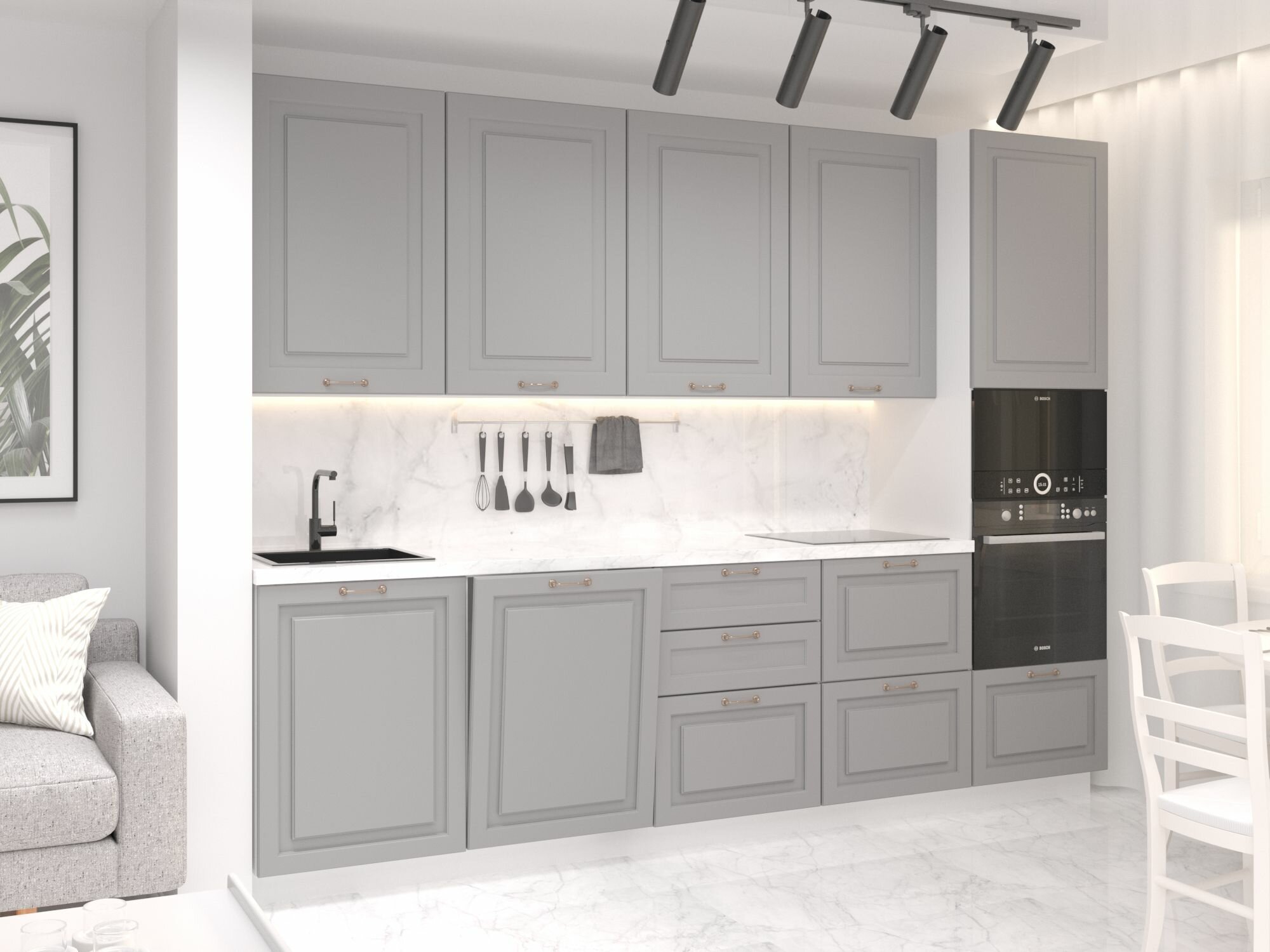 Кухонный гарнитур Ницца Графит, 3000 мм