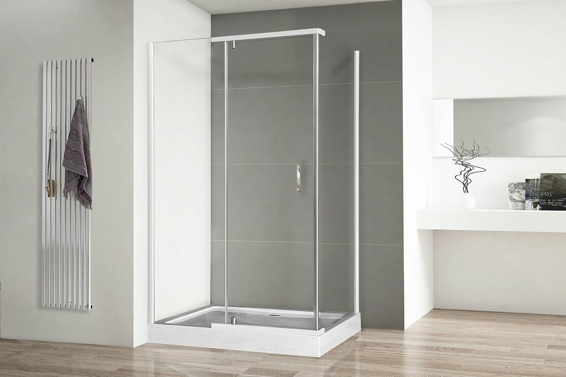 Душевой уголок Royal Bath стекло прозрачное профиль белый 6мм прямоугольник 140х90х213 с поддоном