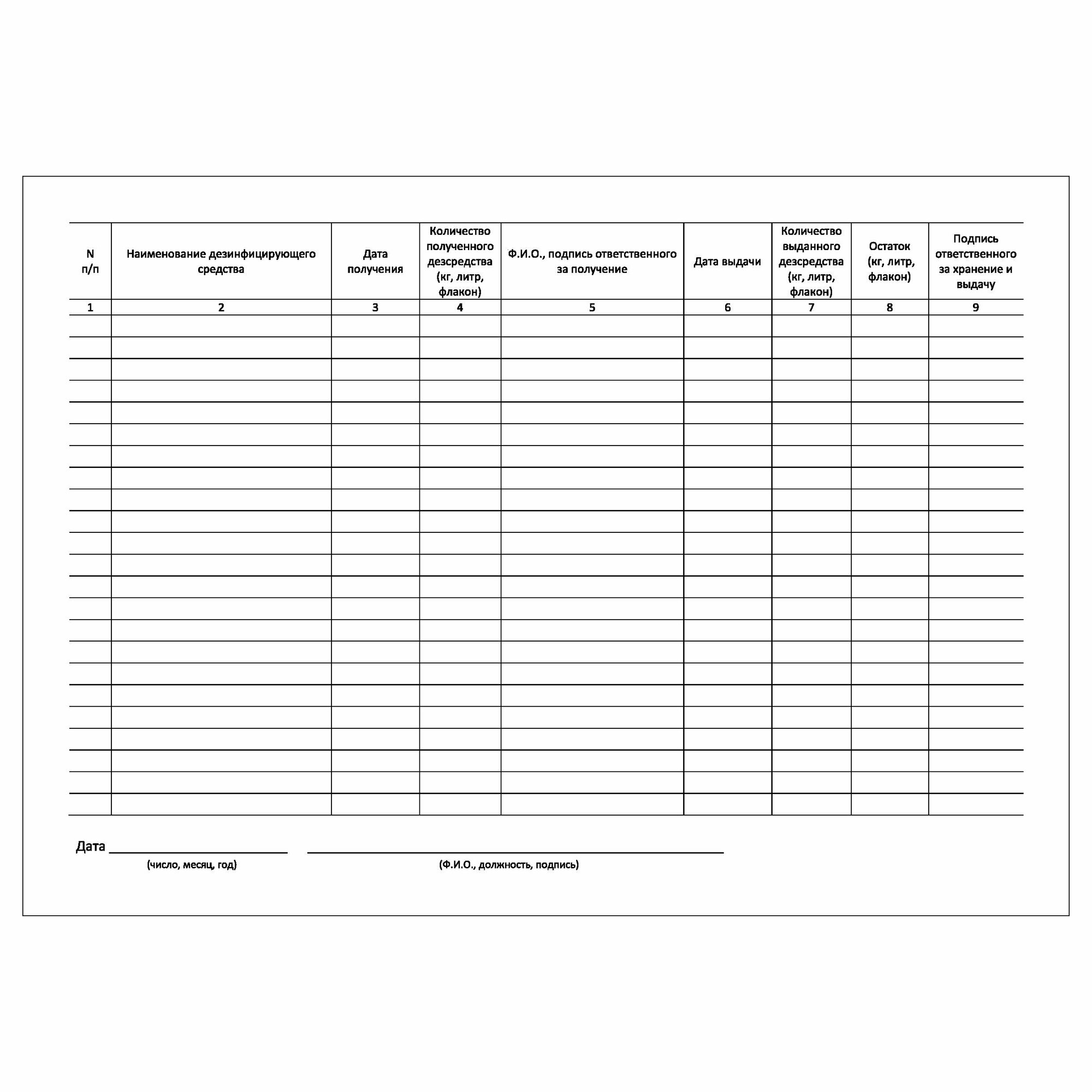 (10 шт.), Журнал учета получения и расходования дезинфицирующих средств ...