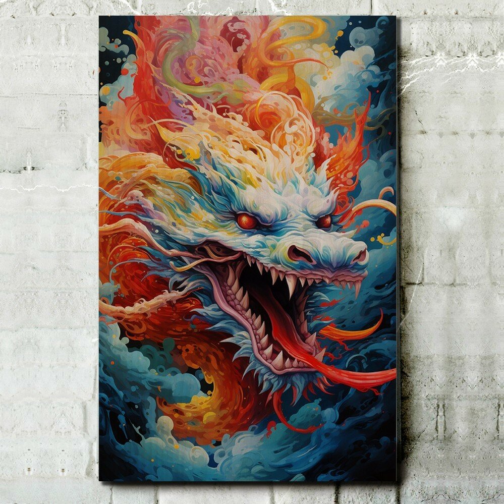 Картина интерьерная на дереве азиатский дракон (мифология, dragon, магия) - 13533 В