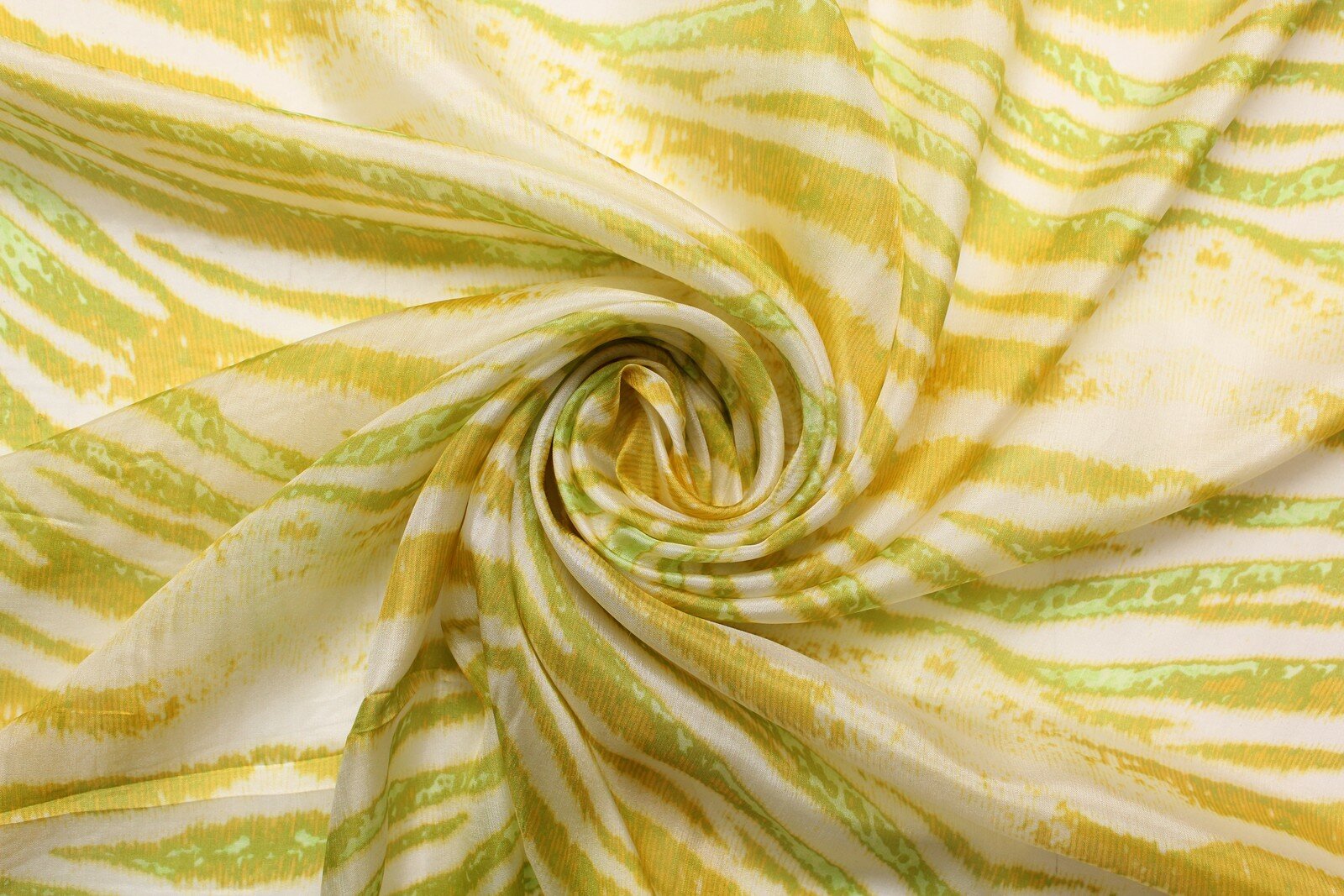 Ткань Шёлк-туаль Cavalli желтоватый-лайм полосы на белом фоне, ш132см, 0,5 м