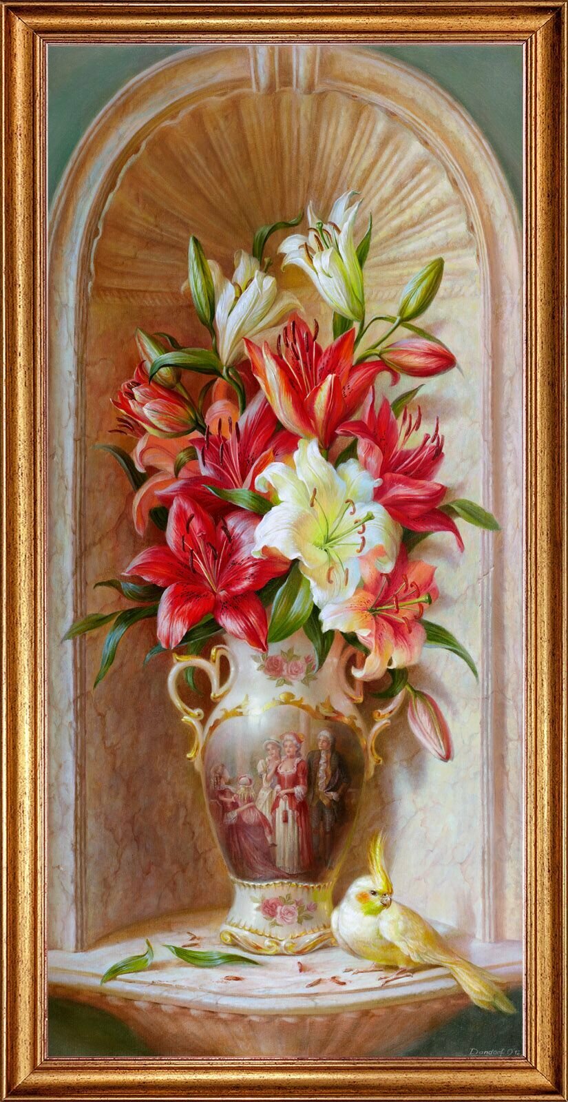 Картина "Лилии", 33х70 см, художник - Дандорф Ольга. оформлена в багет, Арт. ДО10-33х70