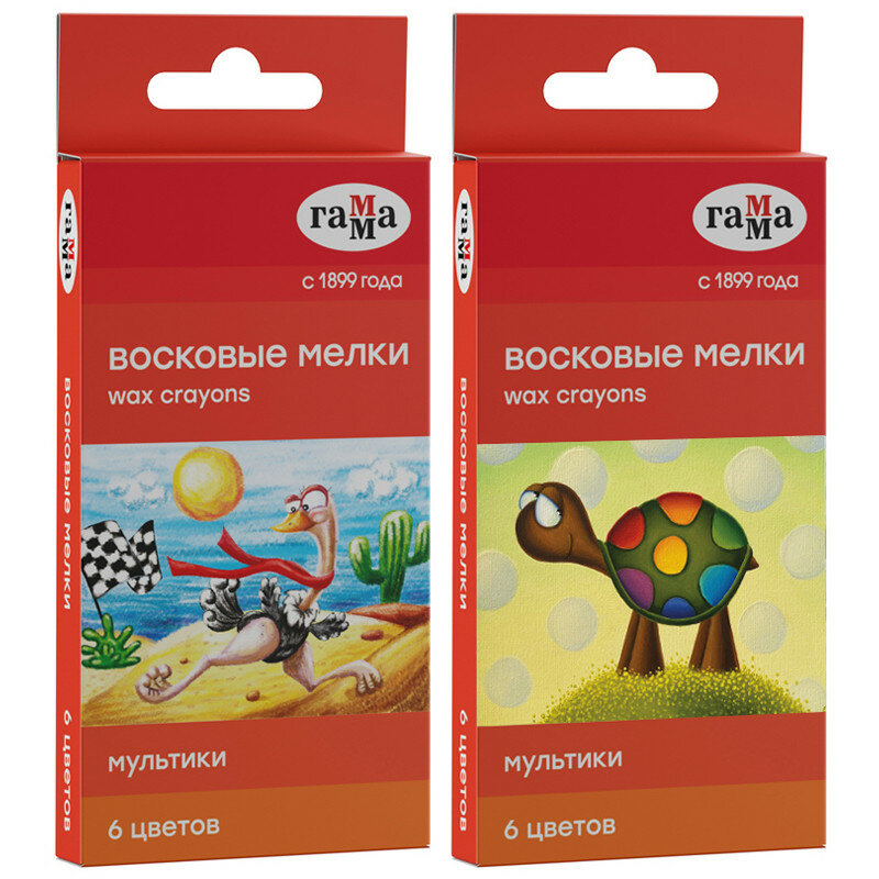 Мелки восковые Гамма "Мультики", 06цв, круглые, картон. упаковка, европодвес NEW, 305855