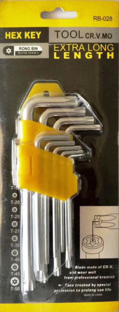 Набор шестигранных ключей звездочка "Professional Torx", Т10 - Т50, средние 9 шт