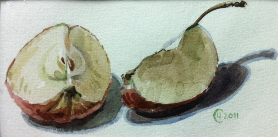 ART-Salon at Oktyabrskaya картина акварельная "Яблоко", 7х14 см, бумага/акварель