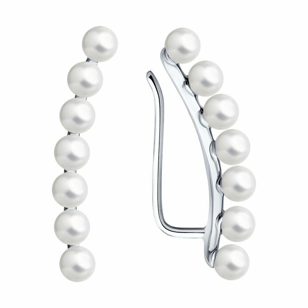 Серьги, серебро, 925 проба, родирование, жемчуг имитация