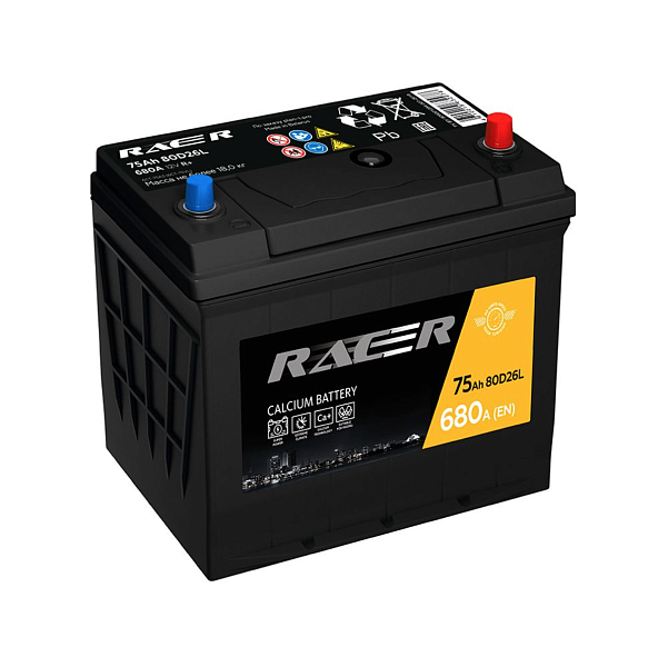 Аккумулятор автомобильный RACER GT D26L 75Ah 680A ОП (260х173х225) D26L 260x173x225