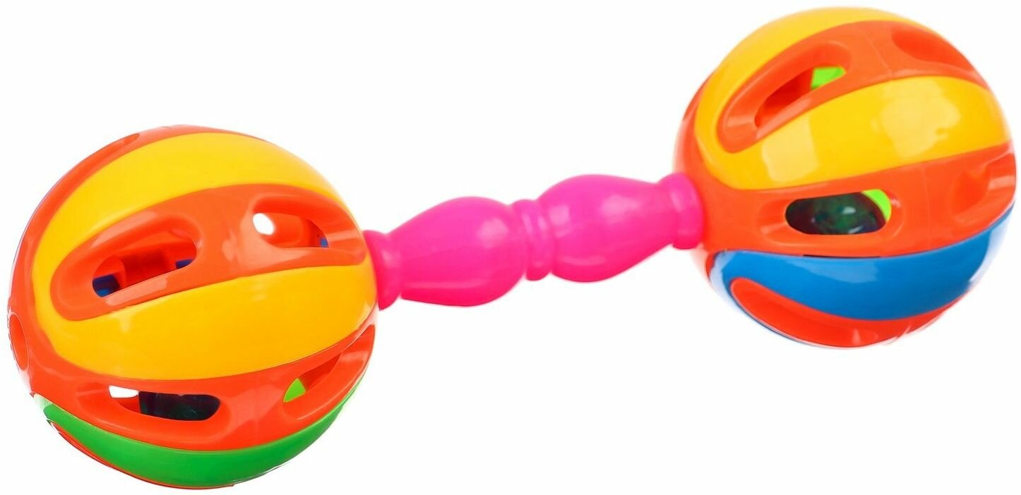Погремушка "Яркий маракас. Гантелька", первая развивающая игрушка для малышей, детская шумелка, развиваем моторику, зрение и слух, от 3 месяцев