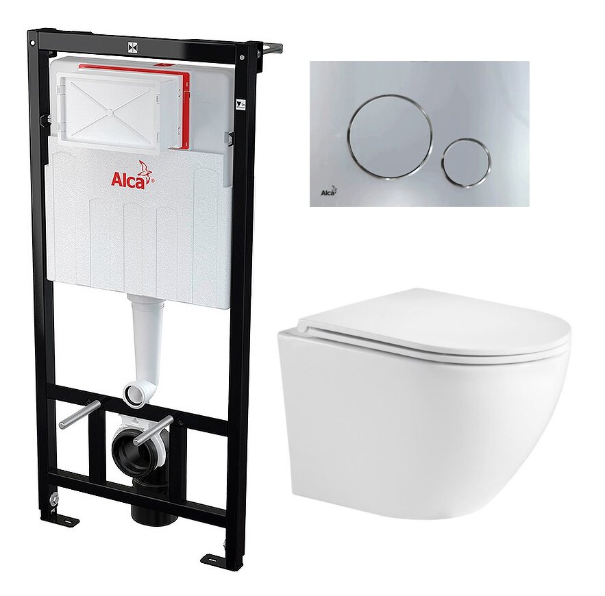 Комплект 3 в 1 инсталляция AlcaPlast + Подвесной унитаз WeltWasser Merzbach 043 GL-WT + кнопка хром
