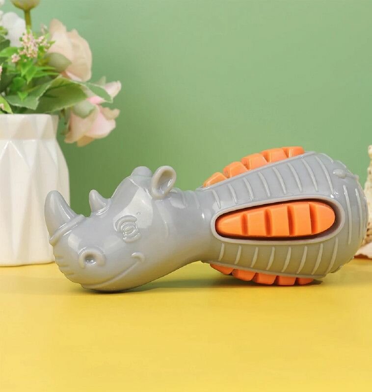 Игрушка Носорог для животных с пищалкой 16х7х7 см серая