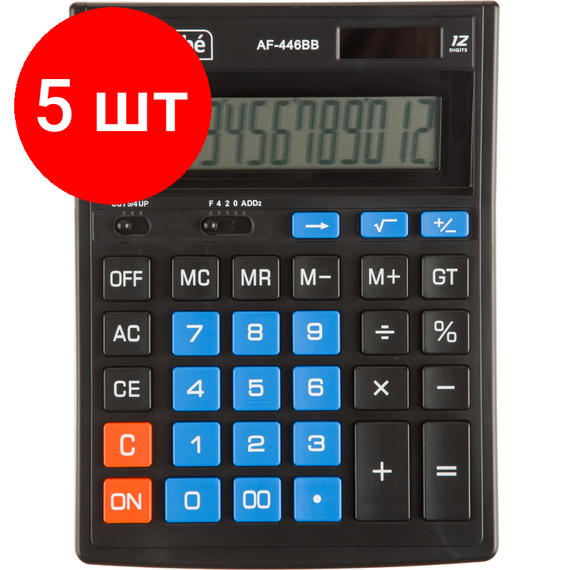 Комплект 5 штук, Калькулятор настольный полноразм Attache AF-446BB,12р, дв. п, ч/син,203x153x48