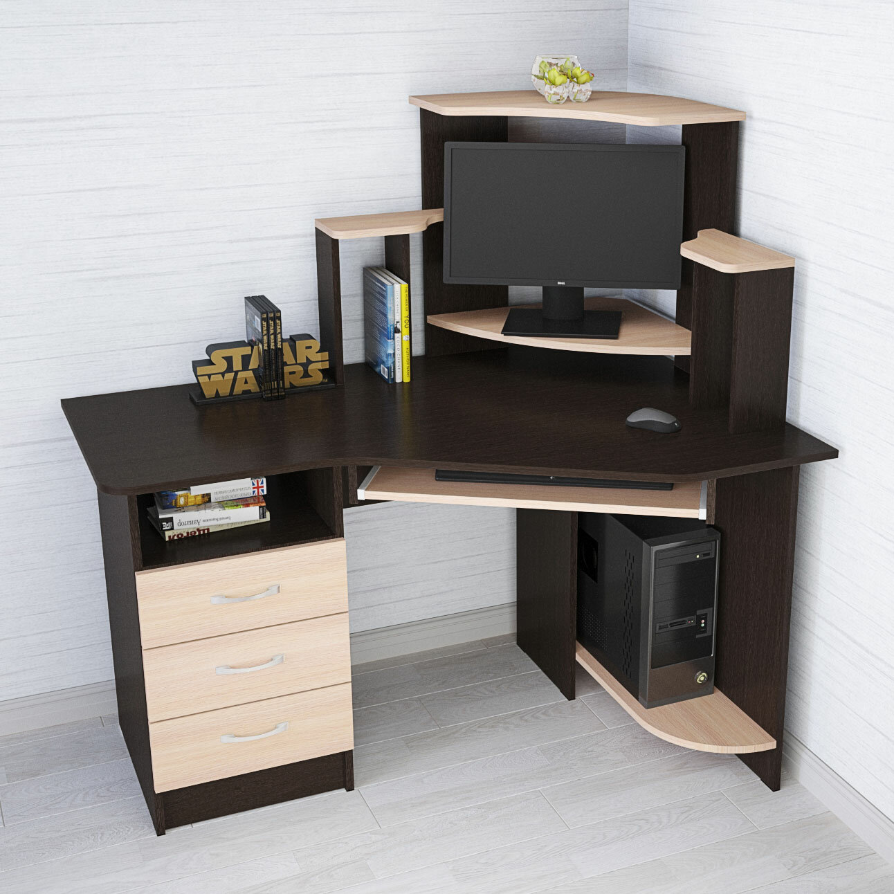 Стол компьютерный с ящиками, полками и нишей под системный блок