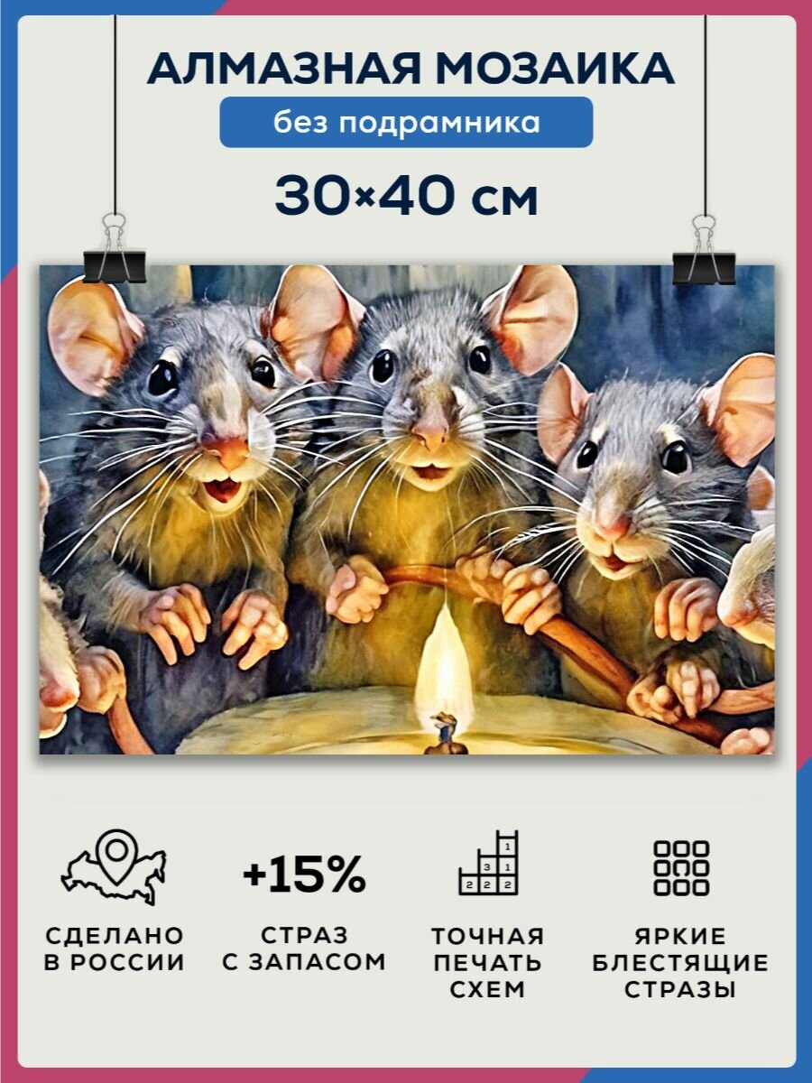 Алмазная мозаика 30x40 Крысы без подрамника