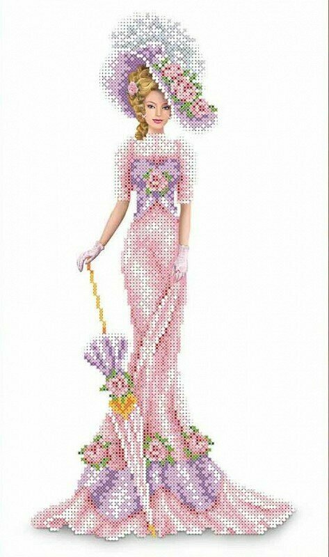 Набор для вышивания Каролинка #кблн(Ч) 3014 Дама в розовом, Вышивка бисером, 23.7 х 39 см