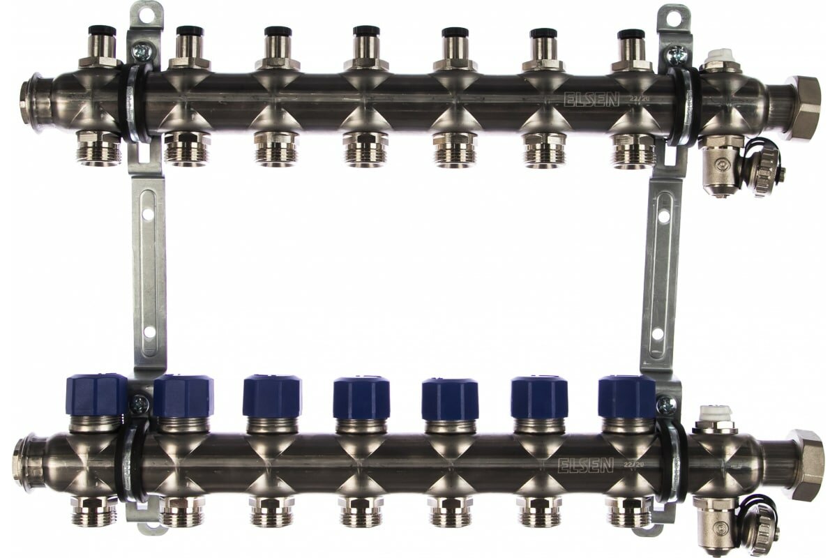 Elsen Коллекторная группа, 1", 7 контуров, размер отвода-3/4", с вентилями, нержавеющая сталь