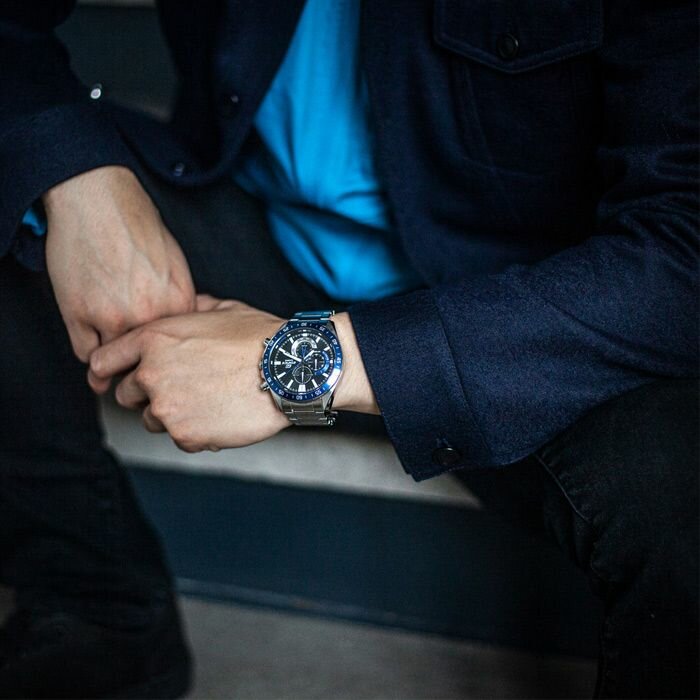 Наручные часы CASIO, синий, серебряный, черный — фото 1