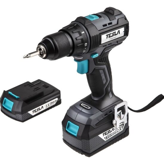 Дрель-шуруповерт аккумуляторная Tesla TCD18BL 18В 2x2.0Ач LiION 13мм 0-400/0-1500об/мин 55Нм 1ч кейс
