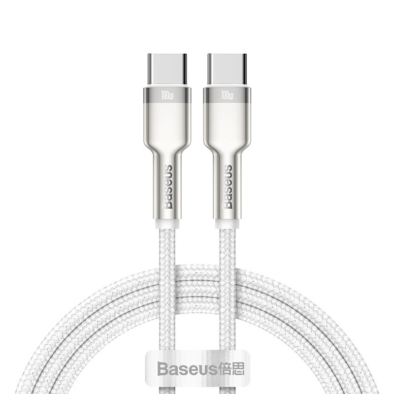 Кабель Type-C Baseus Cafule Metal Type-C, PD, 100W, 20V, 1м, белый