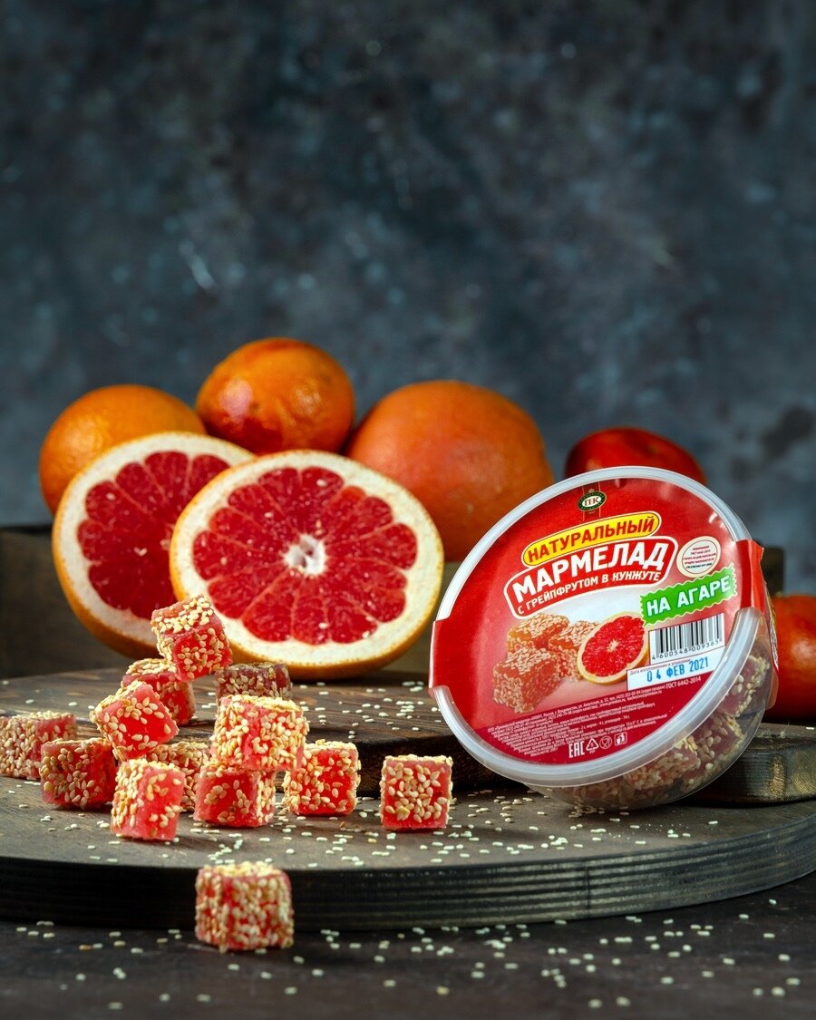 Мармелад на агаре Приморский кондитер "С грейпфрутом" с кунжутом,3х200гр, итого 600гр