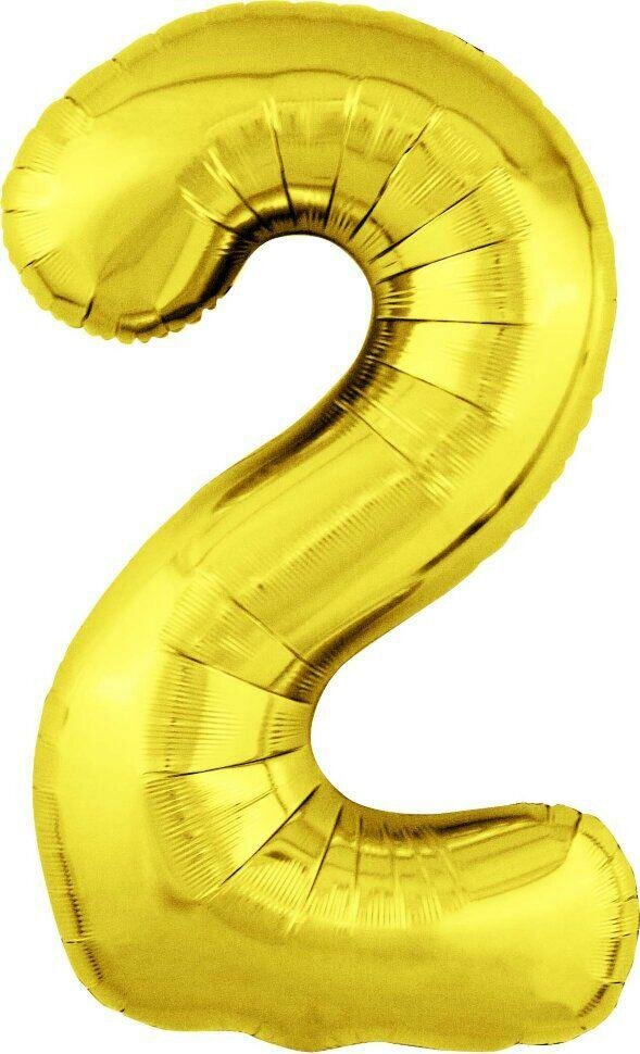 Шар (40'/102 см) Цифра, 2 Slim, Золото, 1 шт. в упак.