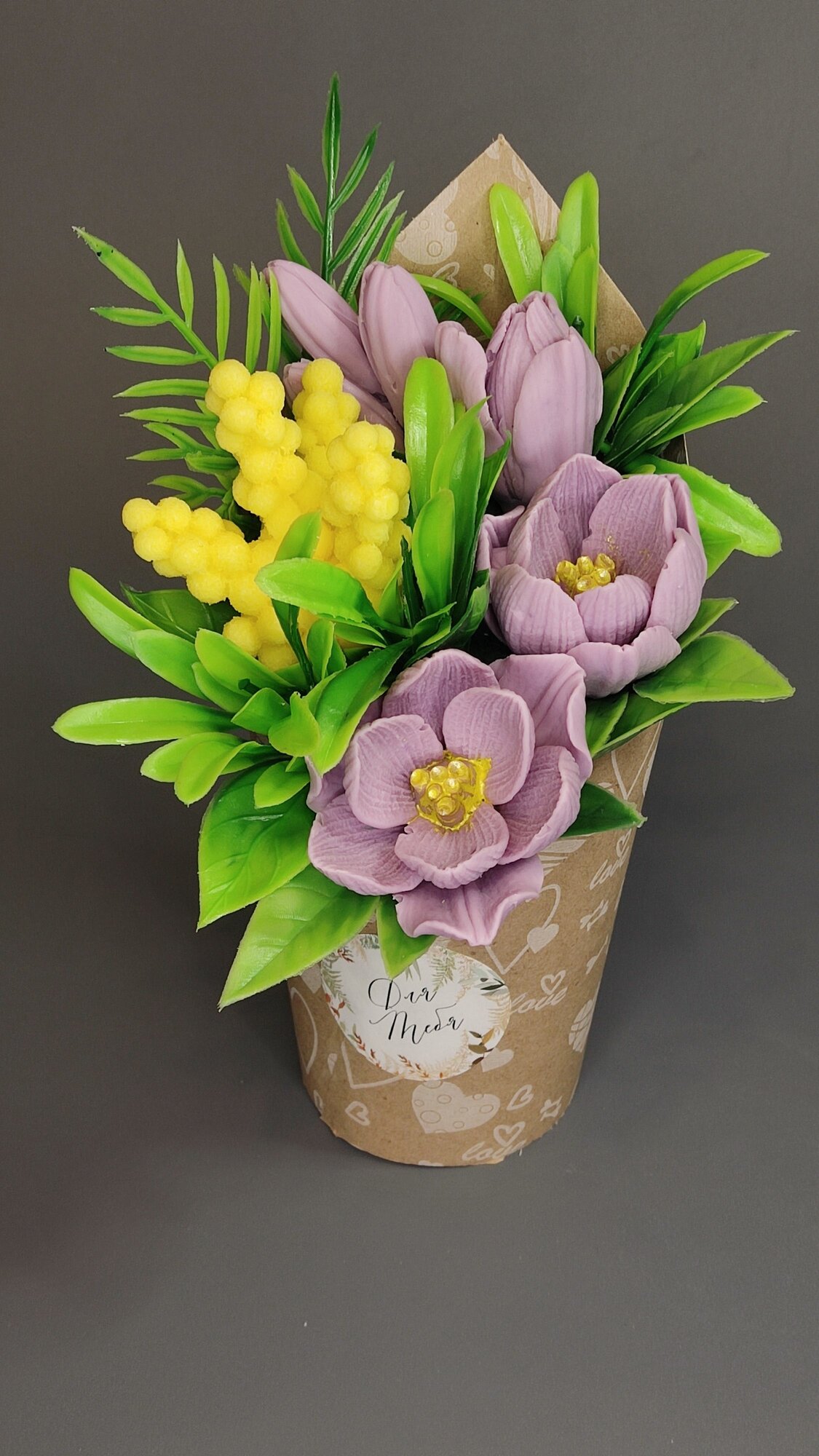 Букет из мыла ручной работы "Крокусы с мимозой" /подарок на день рождения/ 8 марта