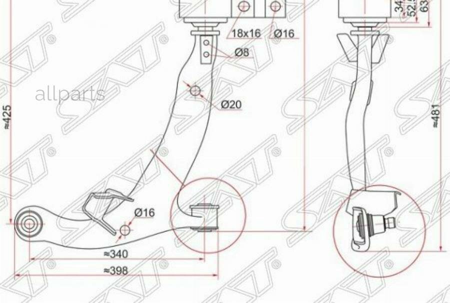 SAT ST-54500-9W20C Рычаг нижний с шаров. NISSAN TEANA 03-08 RH