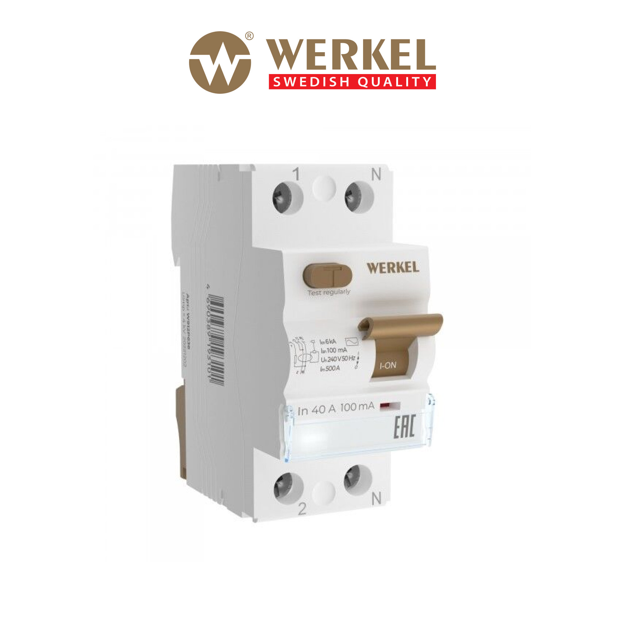 Устройство защитного отключения 1P+N Werkel W812P404 электромеханический, 40 А, 100 mA, AC, 6 kA