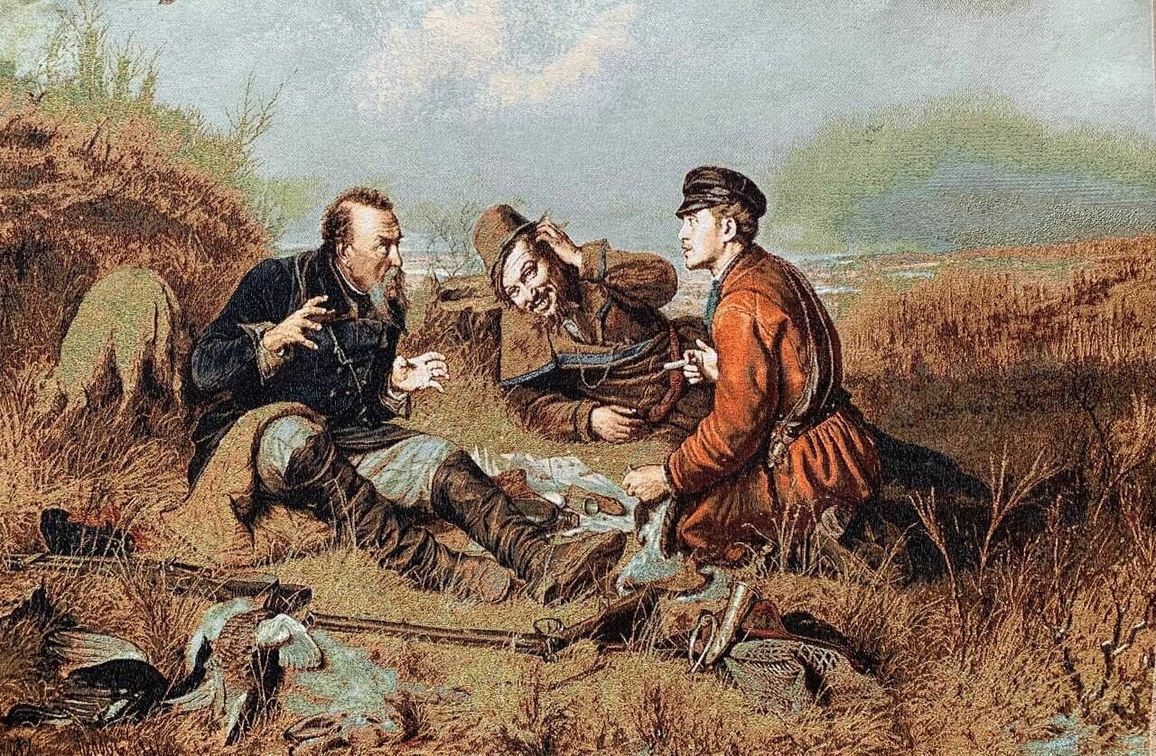 Гобелен, гобелен без рамы 75х48 см / "Охотники на привале" В. Г Перов